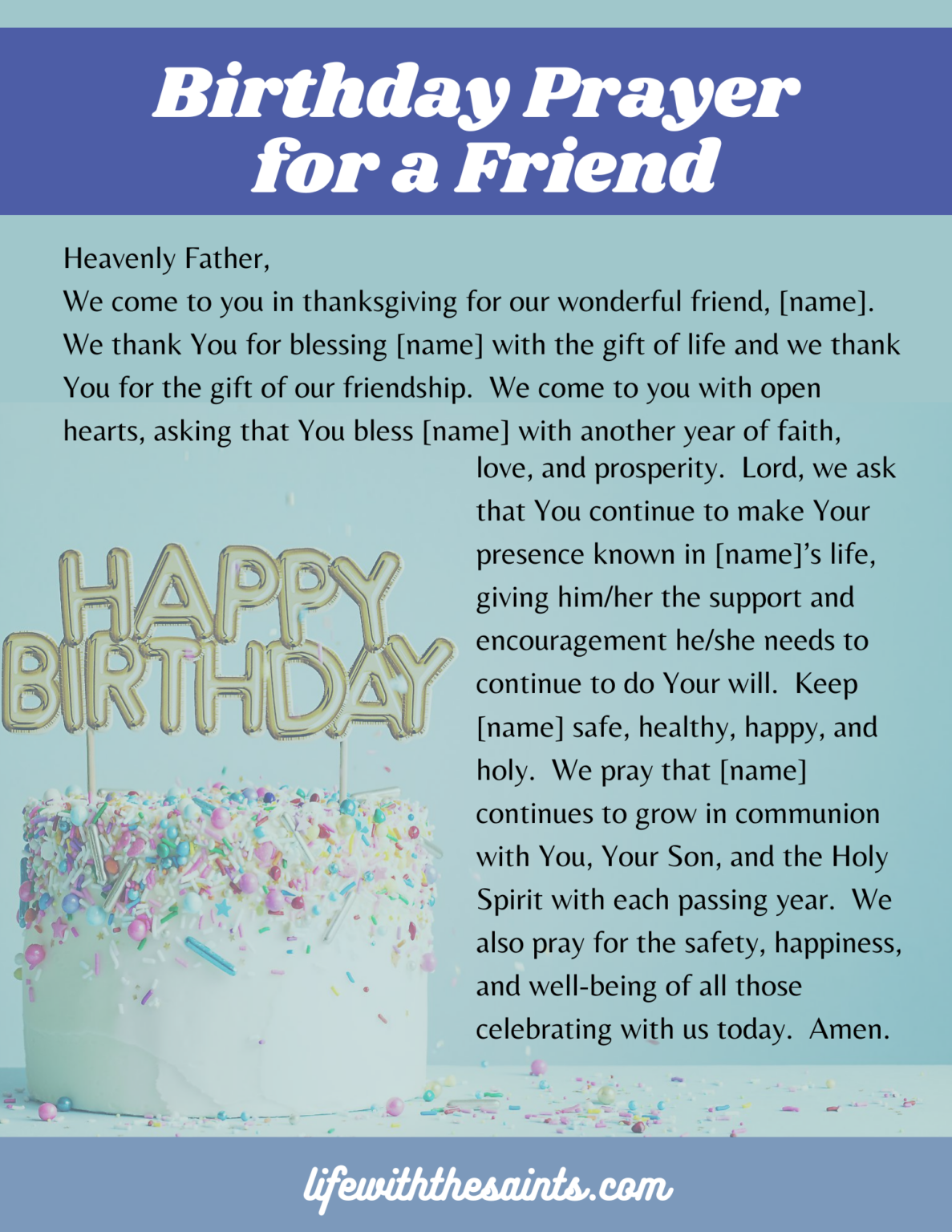 Birthday Prayer for a Friend - Life with the Saints