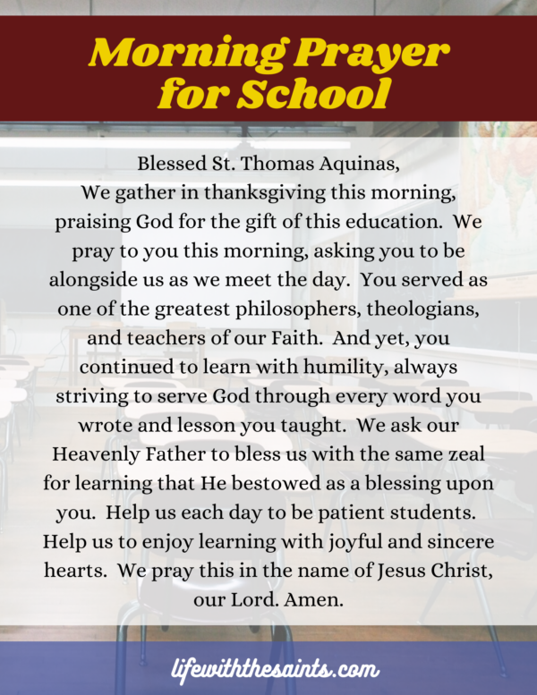 Morning Prayer for School (FREE PDF!) - Life with the Saints