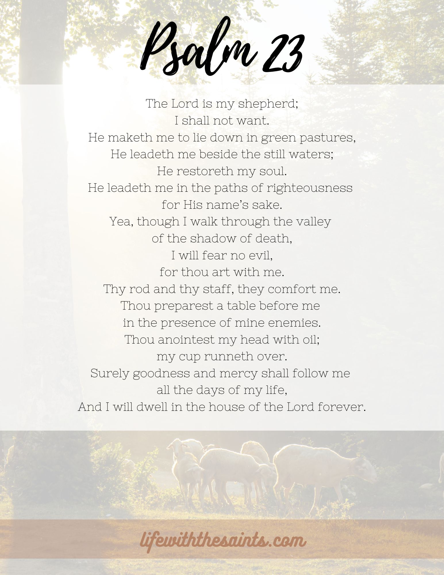 Psalm 23 Printable: Prayer Ideas and Breakdown of Meaning - Life with ...
