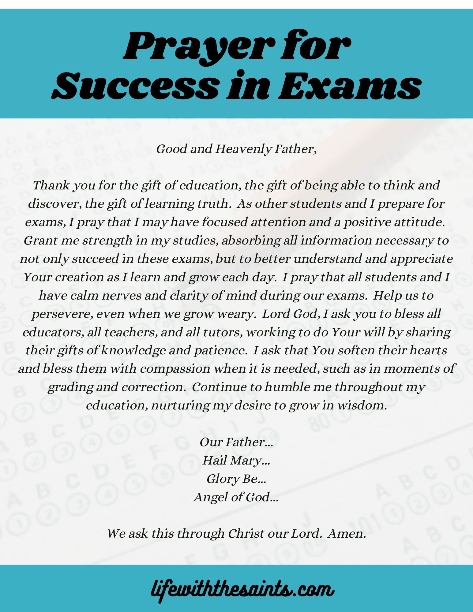 Prayer for Success in Exams - Life with the Saints