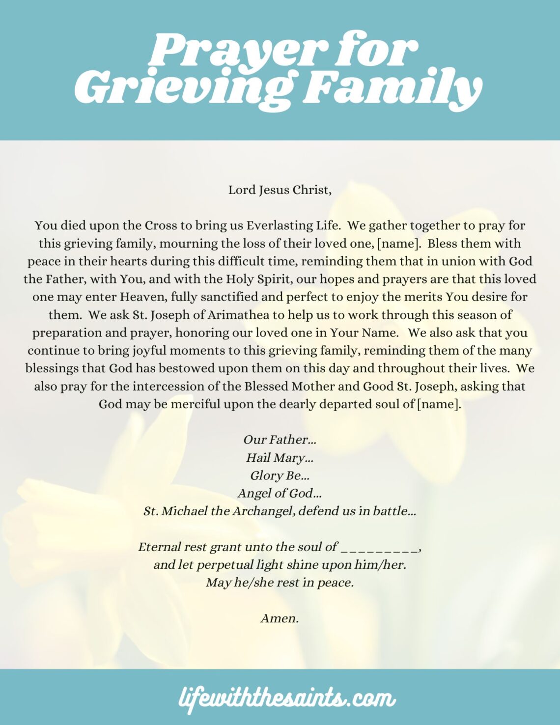 Prayer for Grieving Family - Life with the Saints