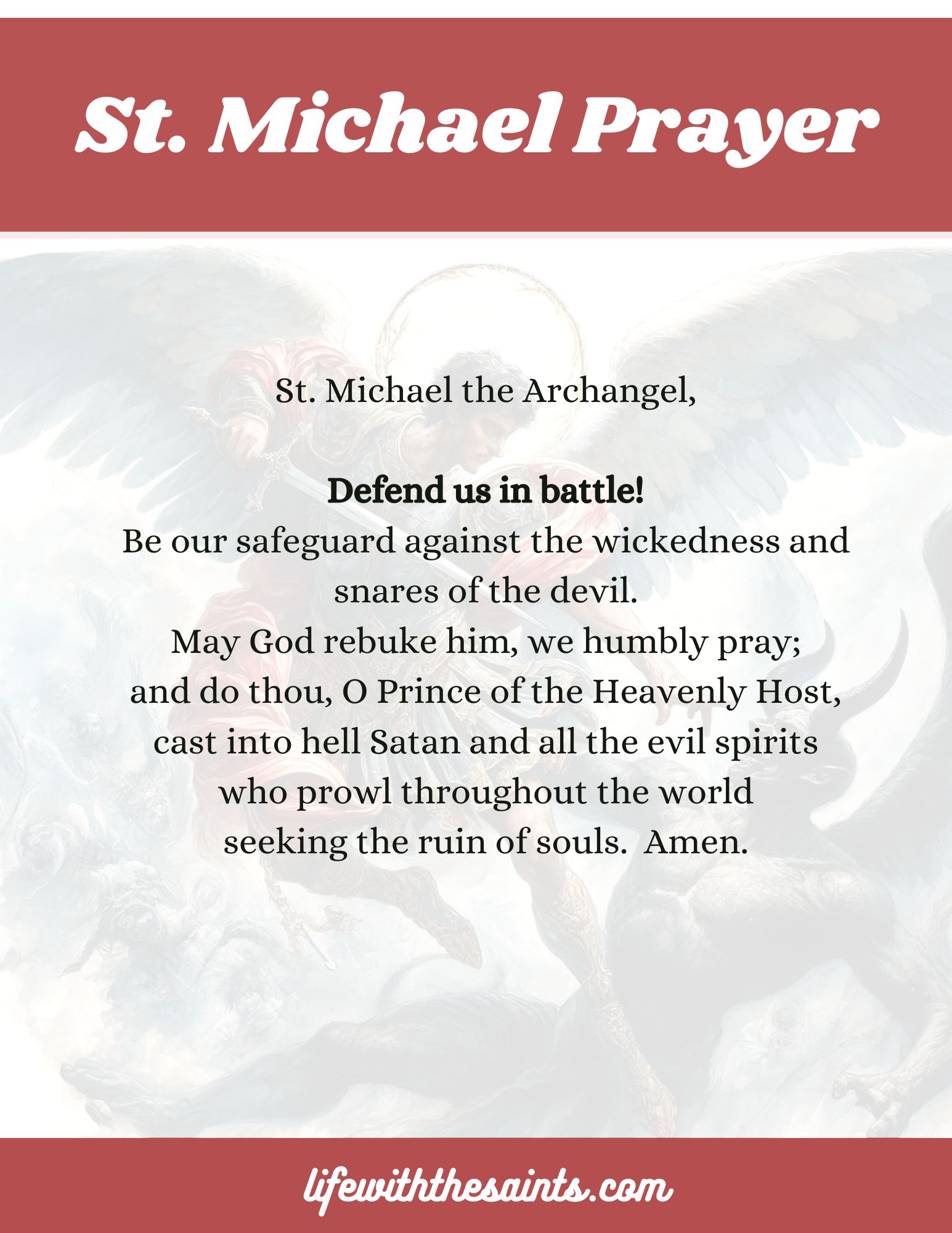 St Michael Prayer PRINTABLE (prayer for protection against EVIL ...